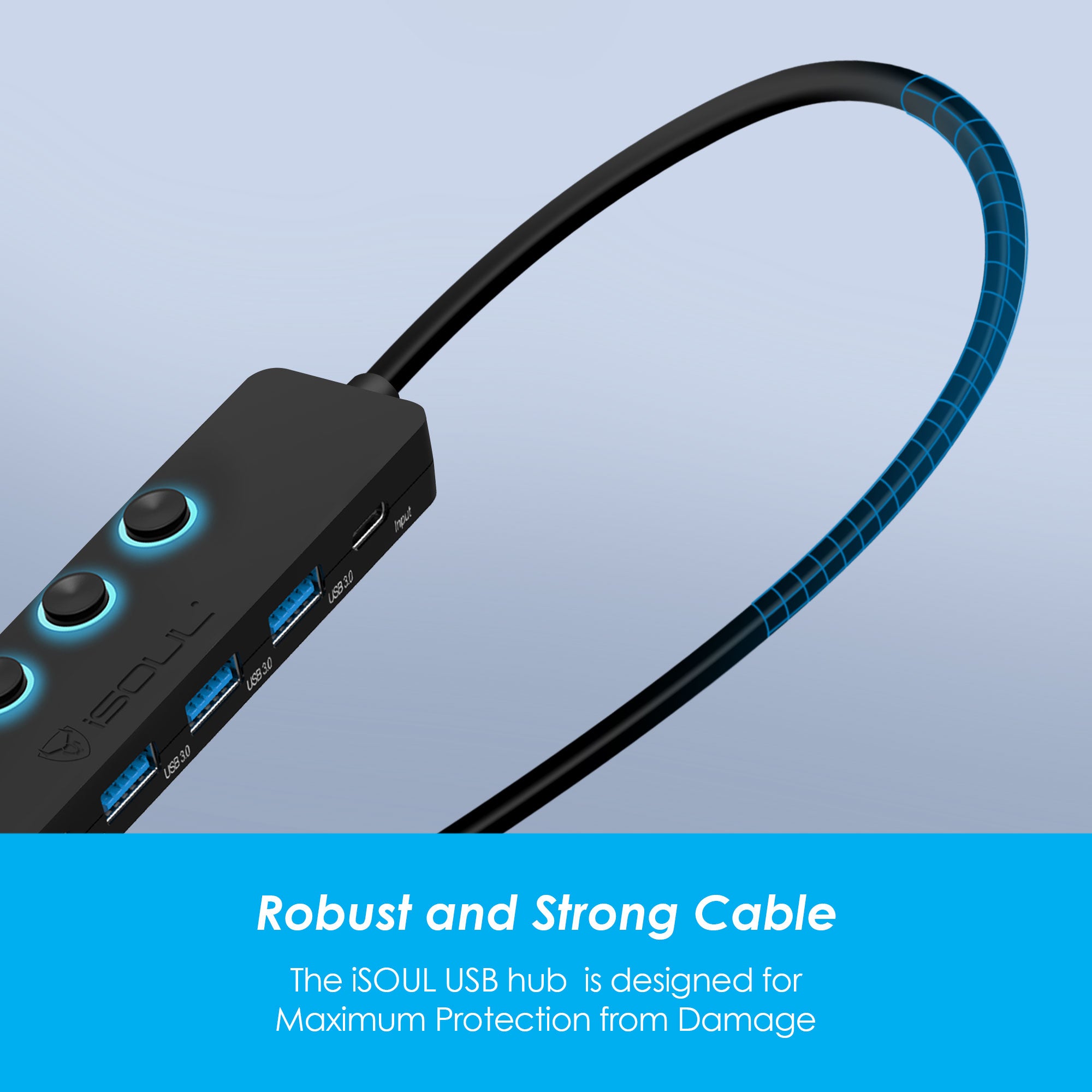 iSOUL 2-in-1 4-Port Ultra Slim USB 3.0 Powered with LED Switches USB-C
