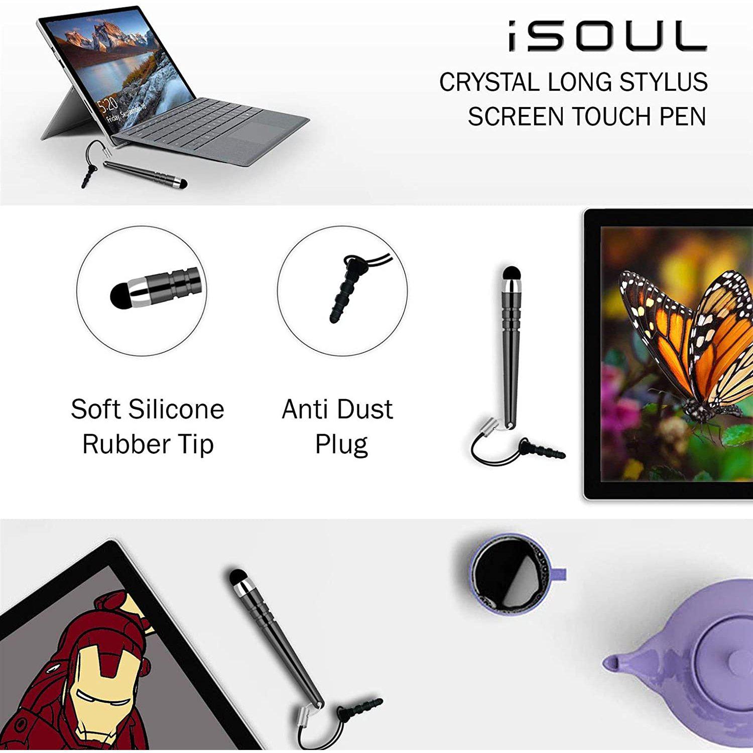 iSOUL Premium Quality 10 Pack Stylus Touch Pen With Anti-Dust Plug Cap