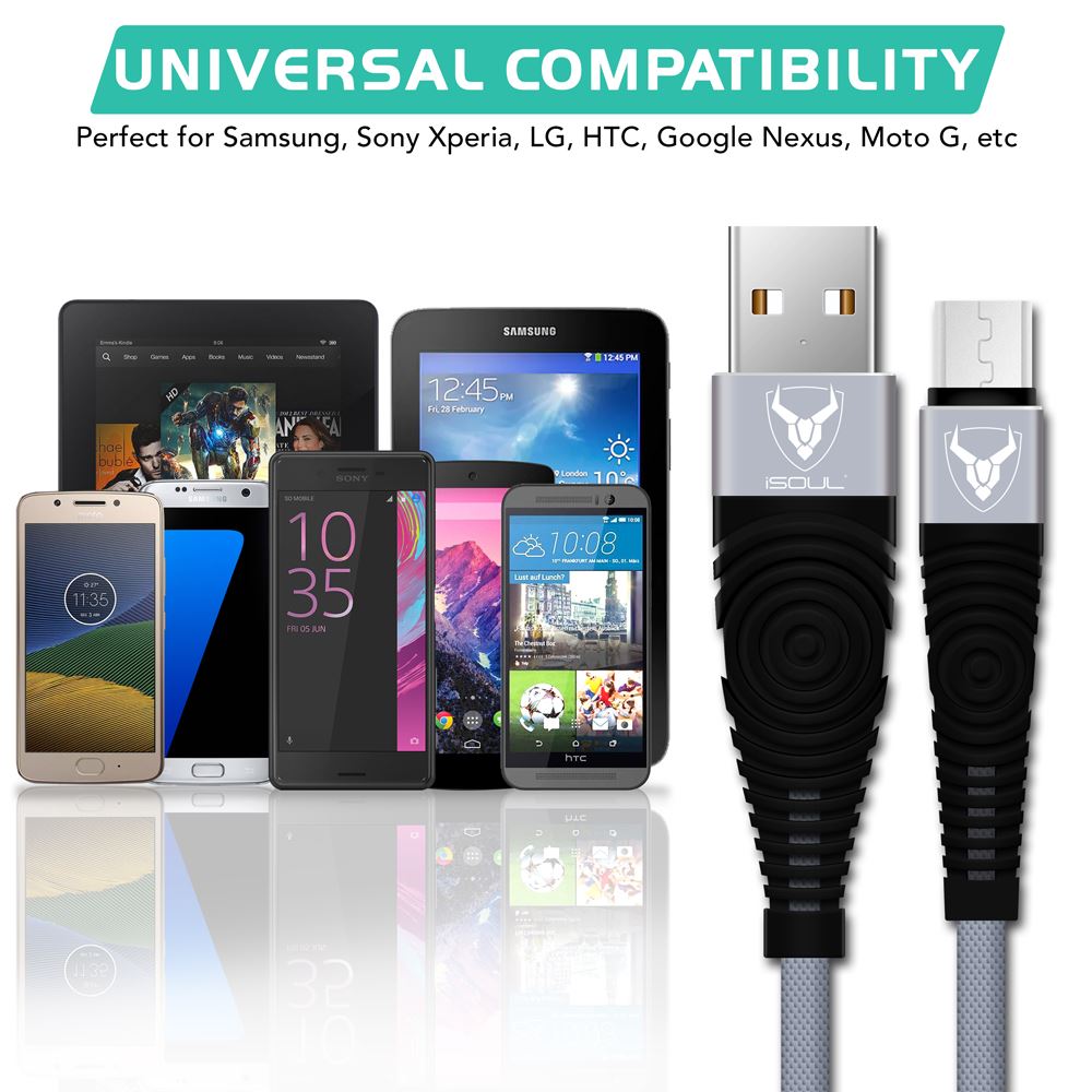 iSOUL Micro USB Cable 2m 1m 15cm Heavy Duty Nylon Braided Data Cable