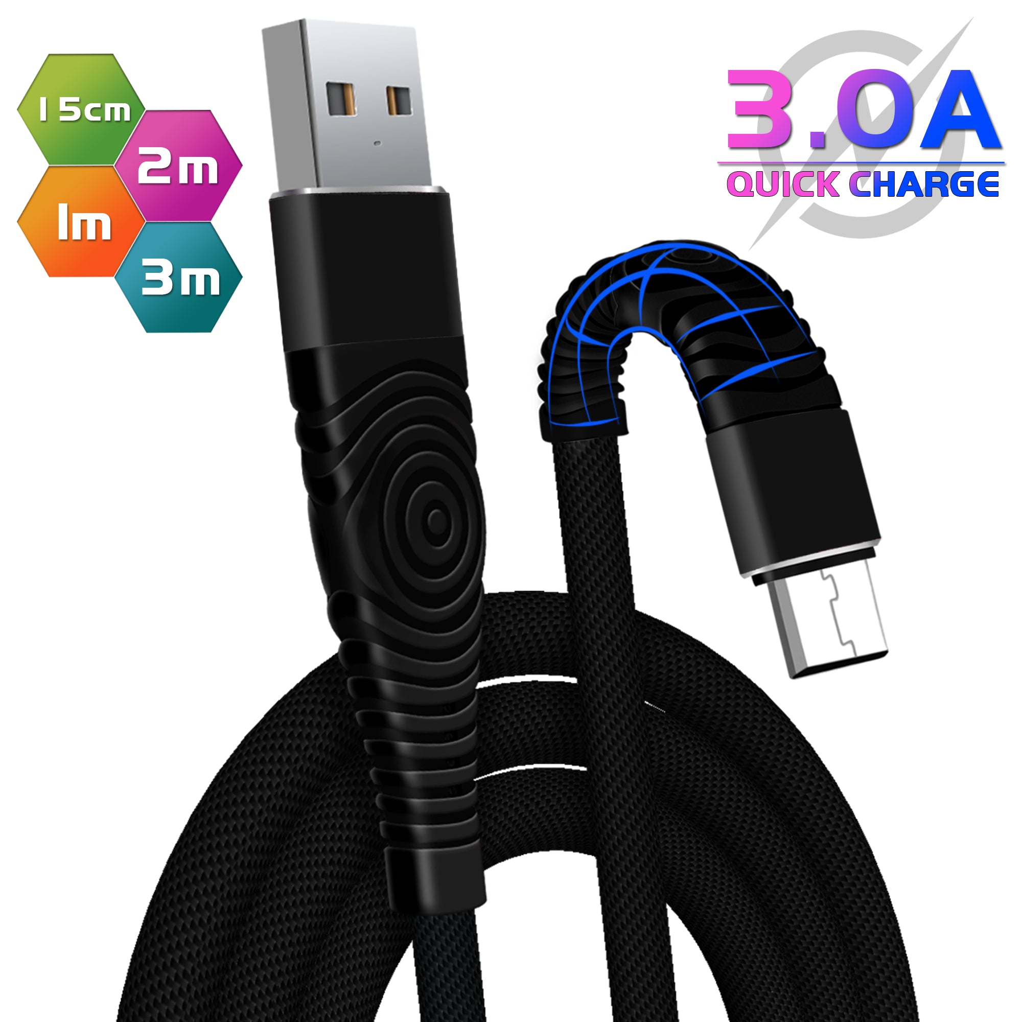 iSOUL Micro USB Cable 2m 1m 15cm Heavy Duty Nylon Braided Data Cable