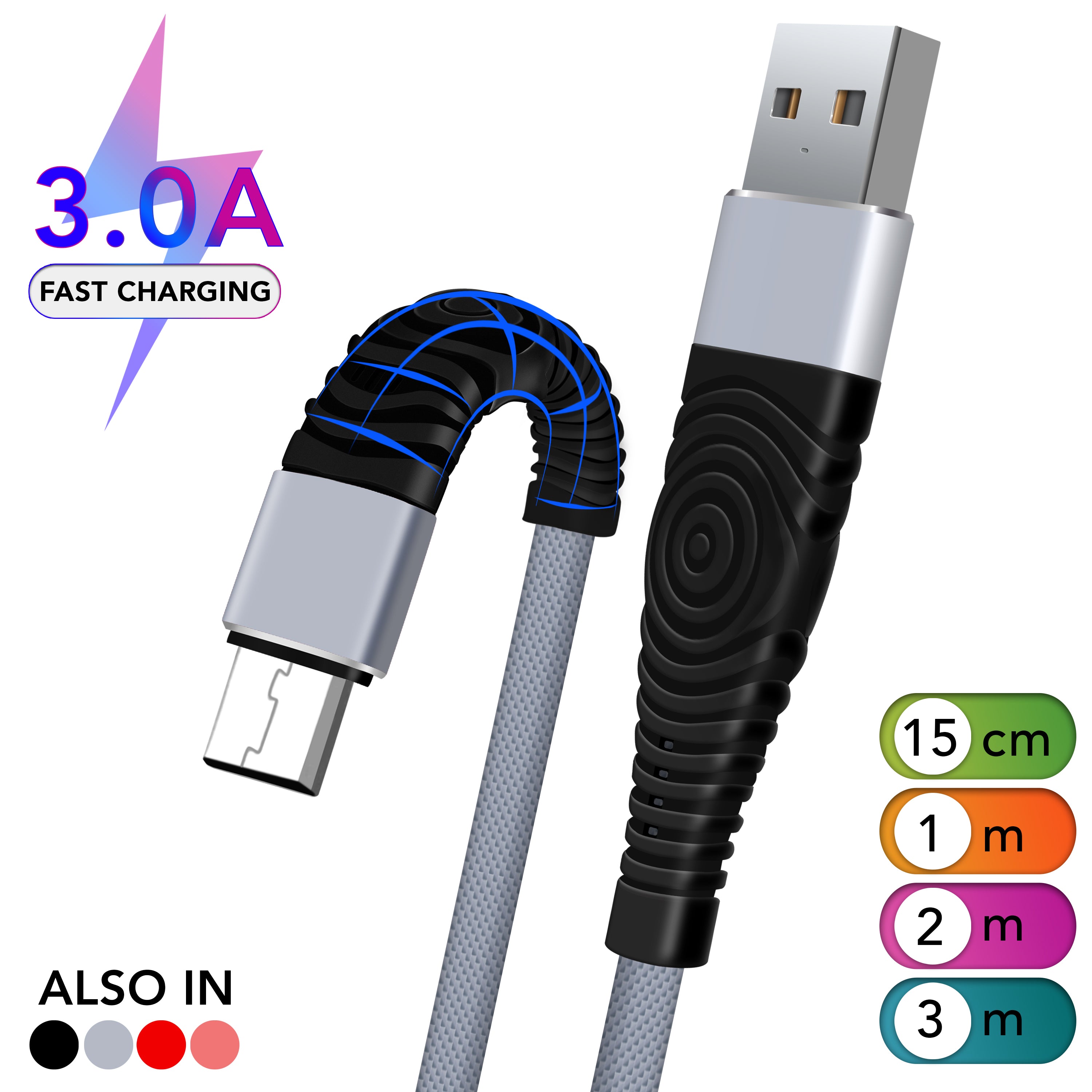iSOUL Micro USB Cable 2m 1m 15cm Heavy Duty Nylon Braided Data Cable