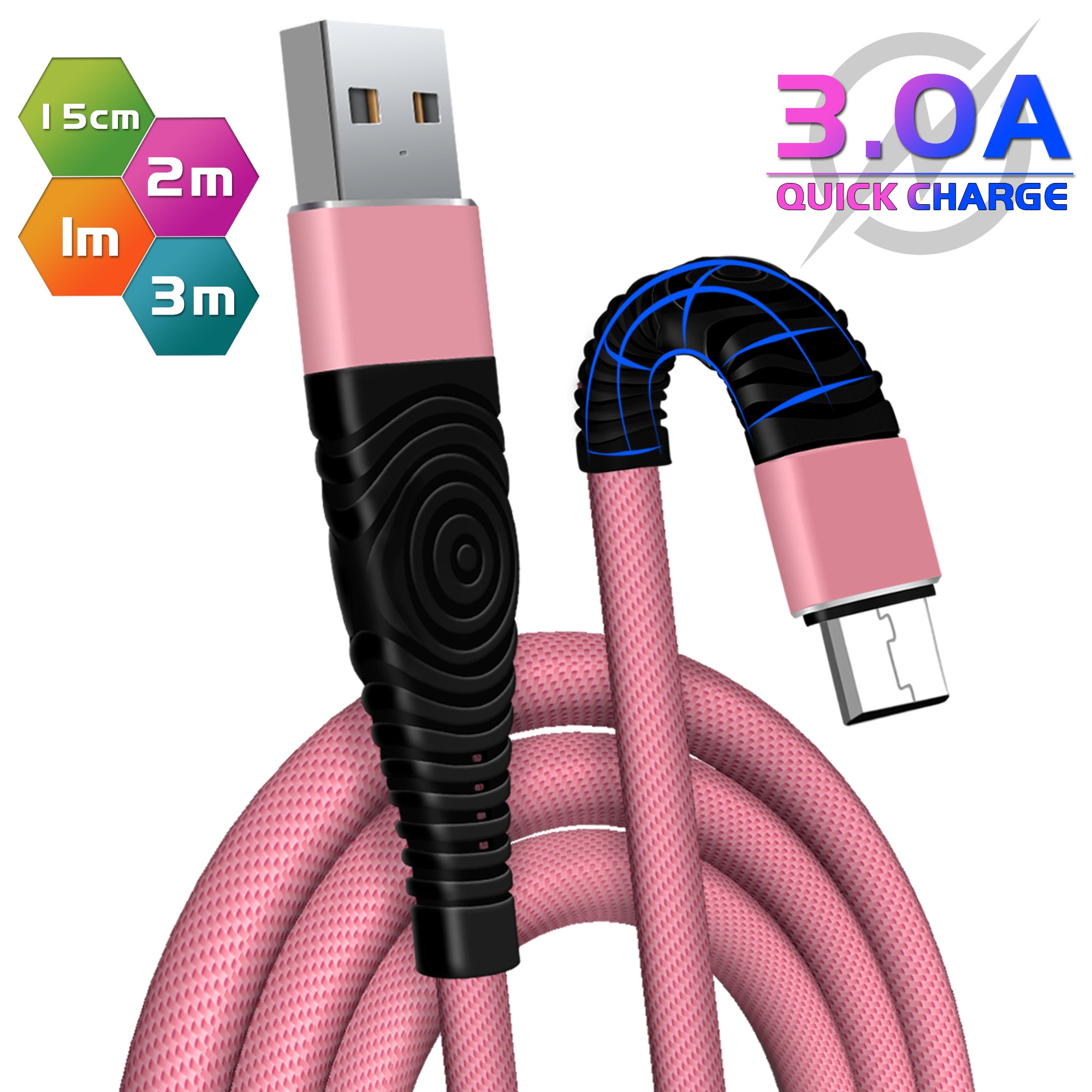 iSOUL Micro USB Cable 2m 1m 15cm Heavy Duty Nylon Braided Data Cable