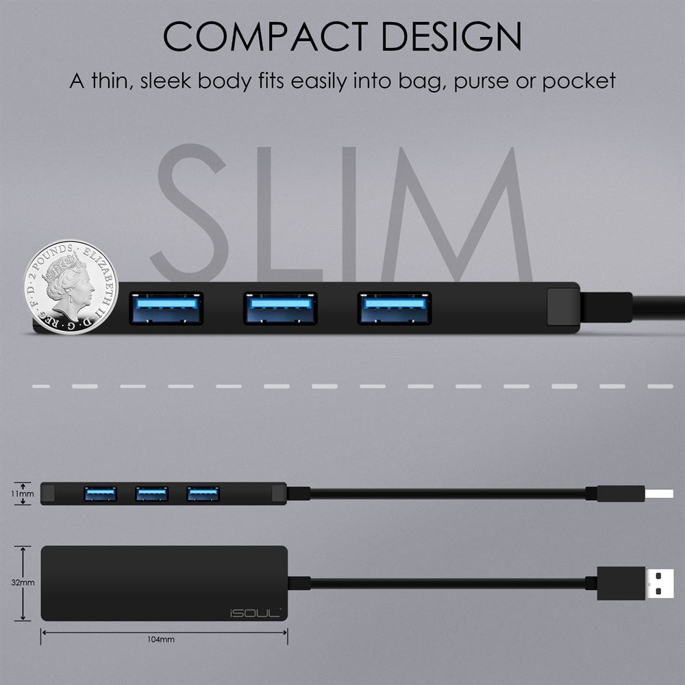 4-Port USB 3.0 Ultra Slim Data Hub for Macbook, Mac Pro/mini, iMac, Su ...