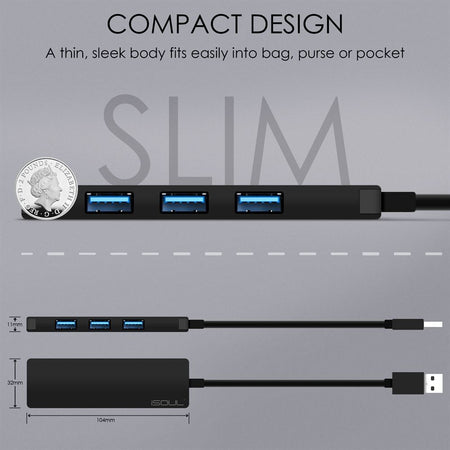 4-Port USB 3.0 Ultra Slim Data Hub for Macbook, Mac Pro/mini, iMac, Su ...