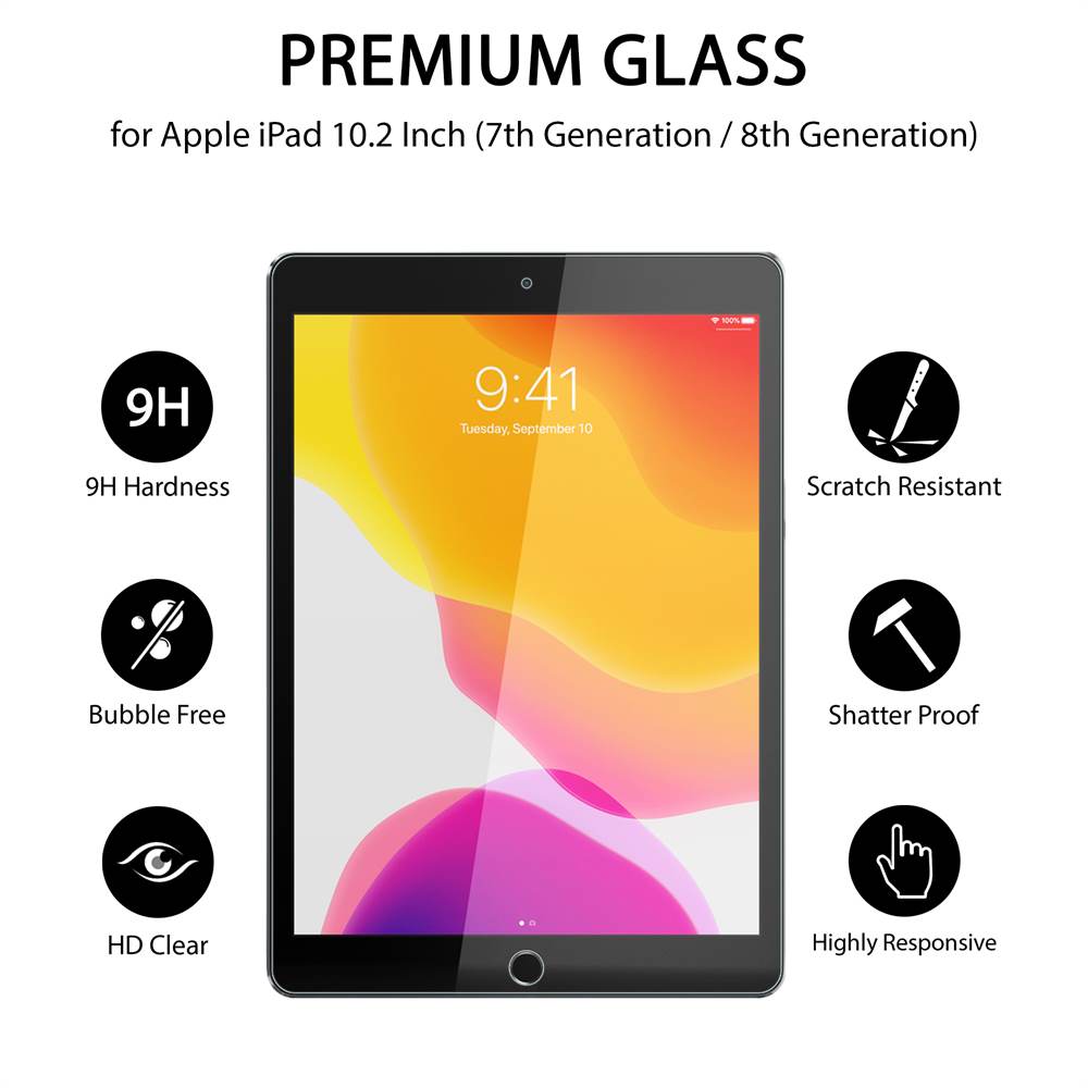 2X iPad 7 iPad 8 Tempered Glass Screen Protector for iPad 8th 7th Gen ...