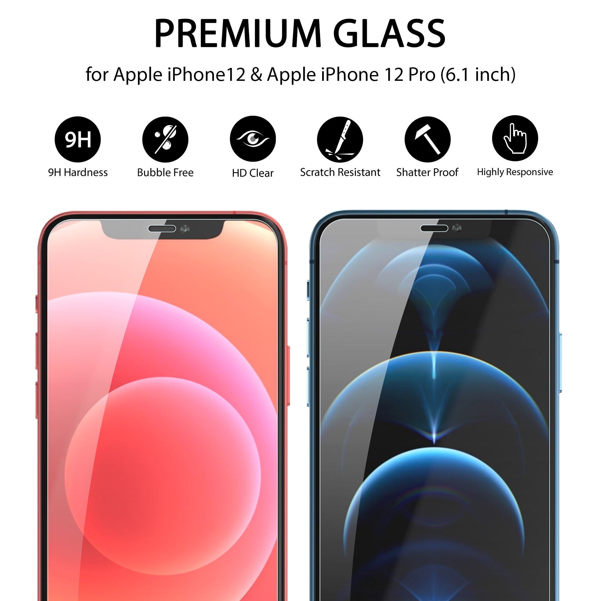 iPhone 12/12 Pro Screen Protector Tempered Glass HD Film Full- 2 Pack ...