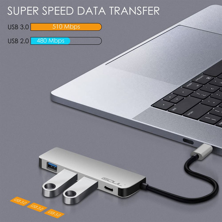 USB C Hub to USB-A 4 Port Hub and PD Power Delivery – iSOUL