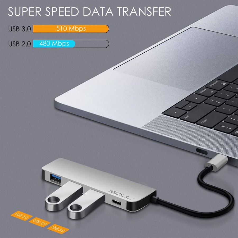 USB C Hub to USB-A 4 Port Hub and PD Power Delivery – iSOUL