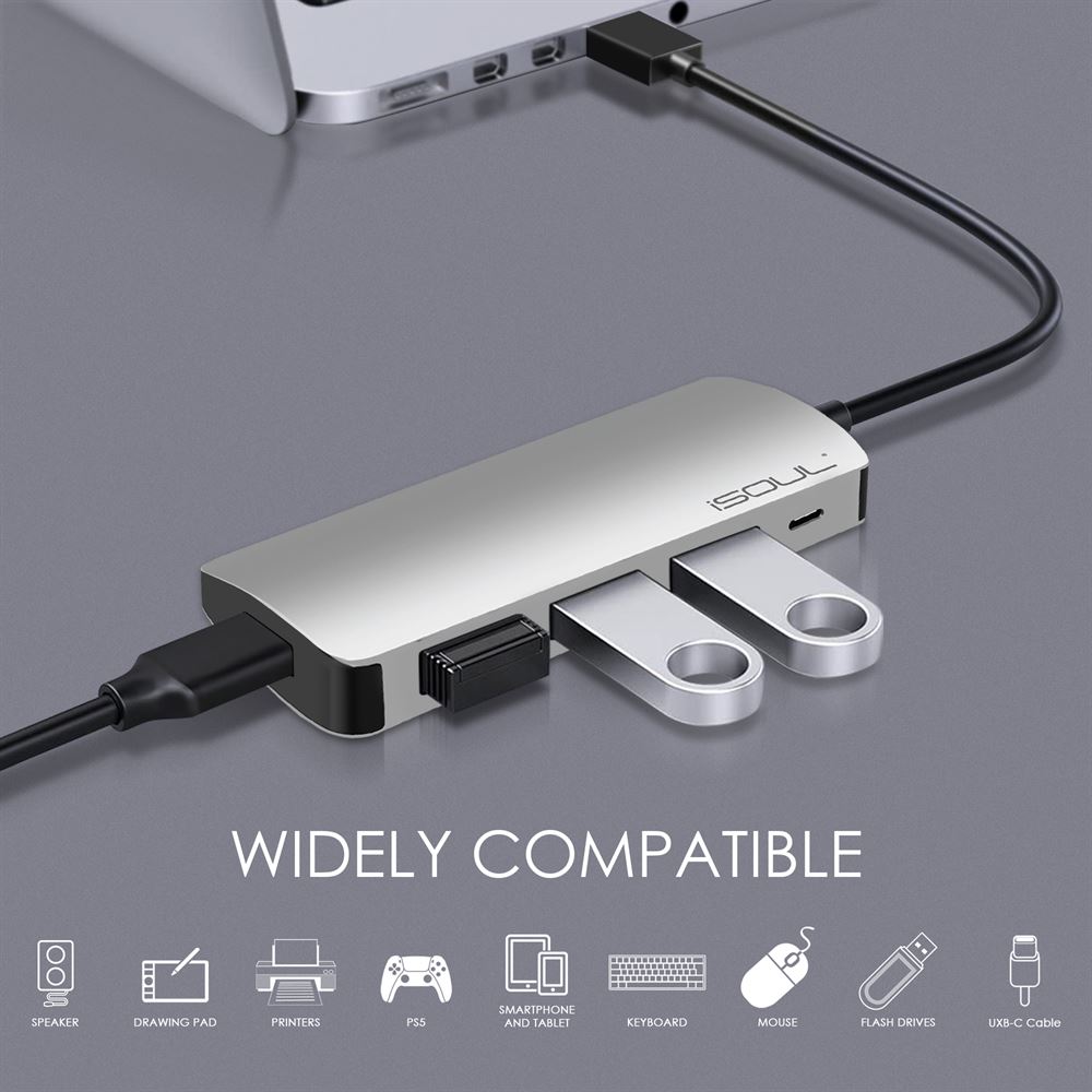 USB C Hub to USB-A 4 Port Hub and PD Power Delivery – iSOUL