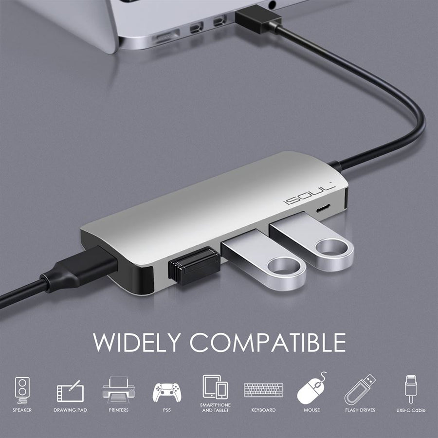 USB C Hub to USB-A 4 Port Hub and PD Power Delivery – iSOUL