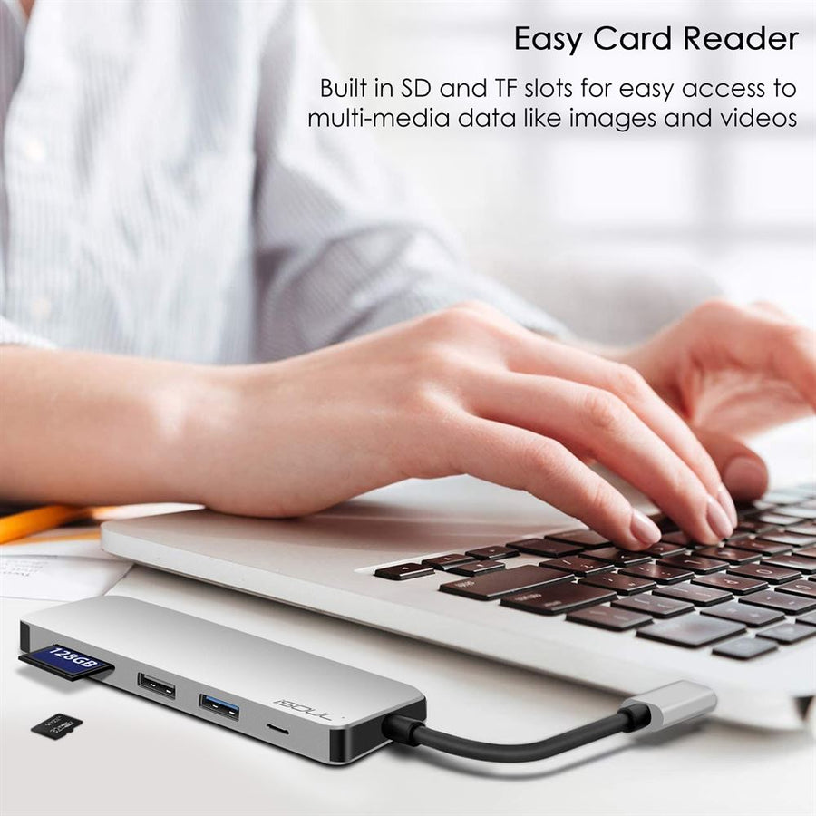 6-in-1 USB C Hub, HDMI / USB 2.0 / USB 3.0 / PD Power Delivery / Micro ...