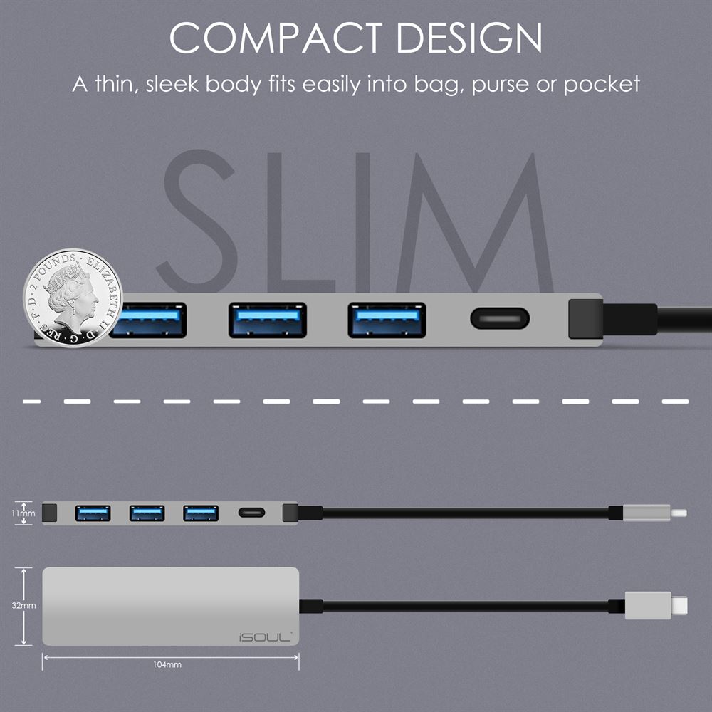 USB C Hub to USB-A 4 Port Hub and PD Power Delivery – iSOUL