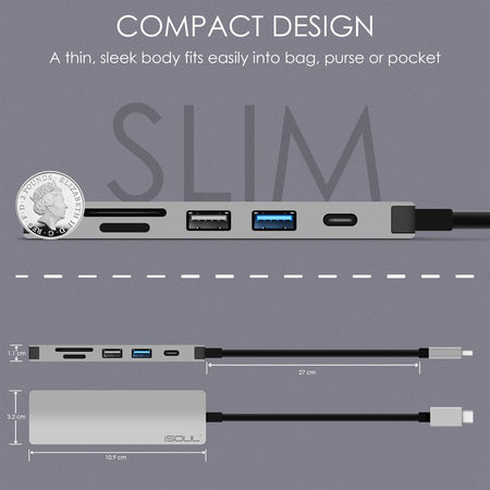 6-in-1 USB C Hub, HDMI / USB 2.0 / USB 3.0 / PD Power Delivery / Micro ...