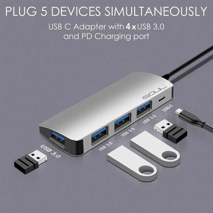 USB C Hub to USB-A 4 Port Hub and PD Power Delivery – iSOUL